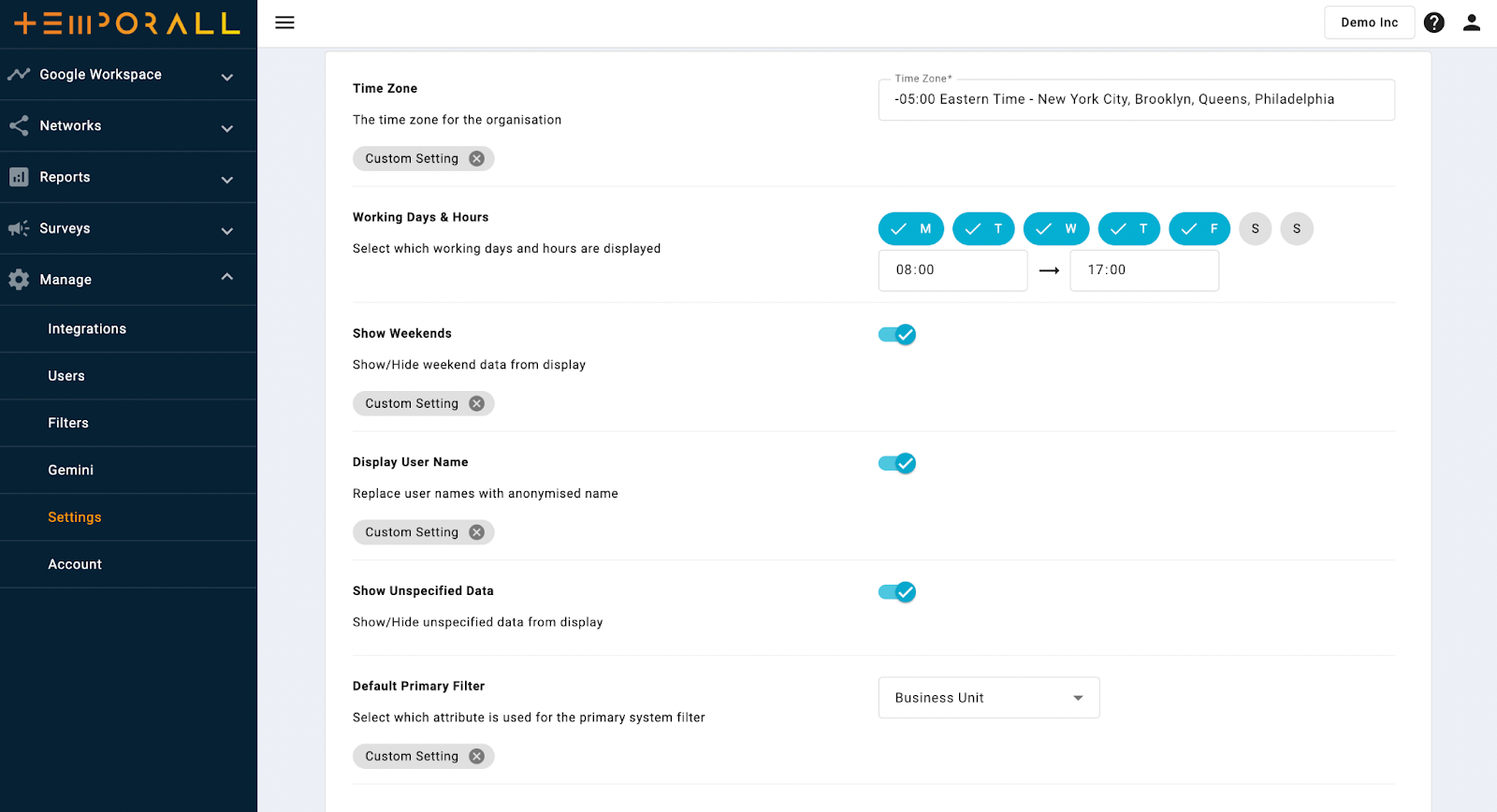 Applying your Settings – Temporall Knowledge Centre